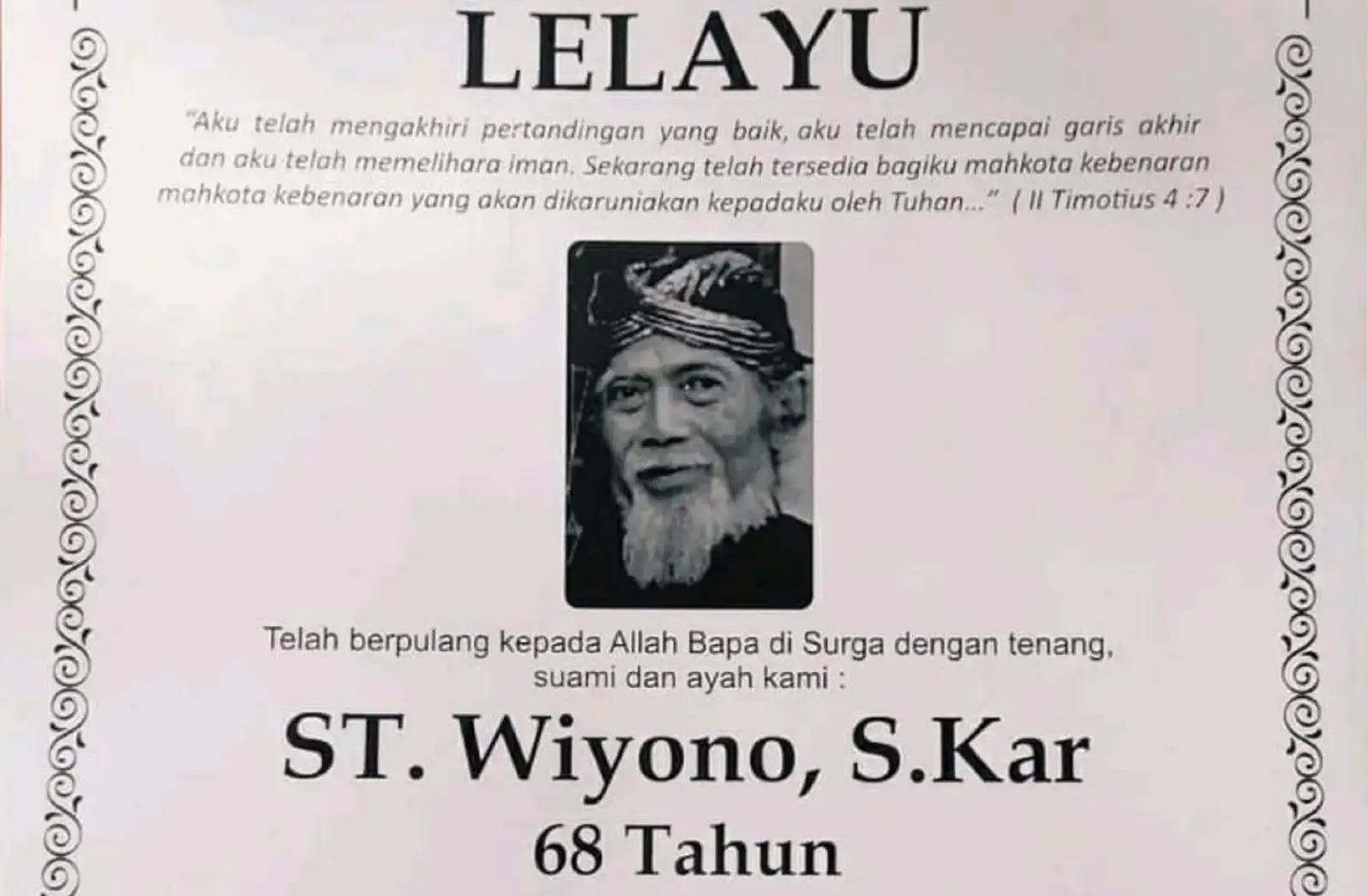 Kabar Duka, Budayawan dan Mantan Pegawai TBJT Solo ST Wiyono Tutup Usia ...