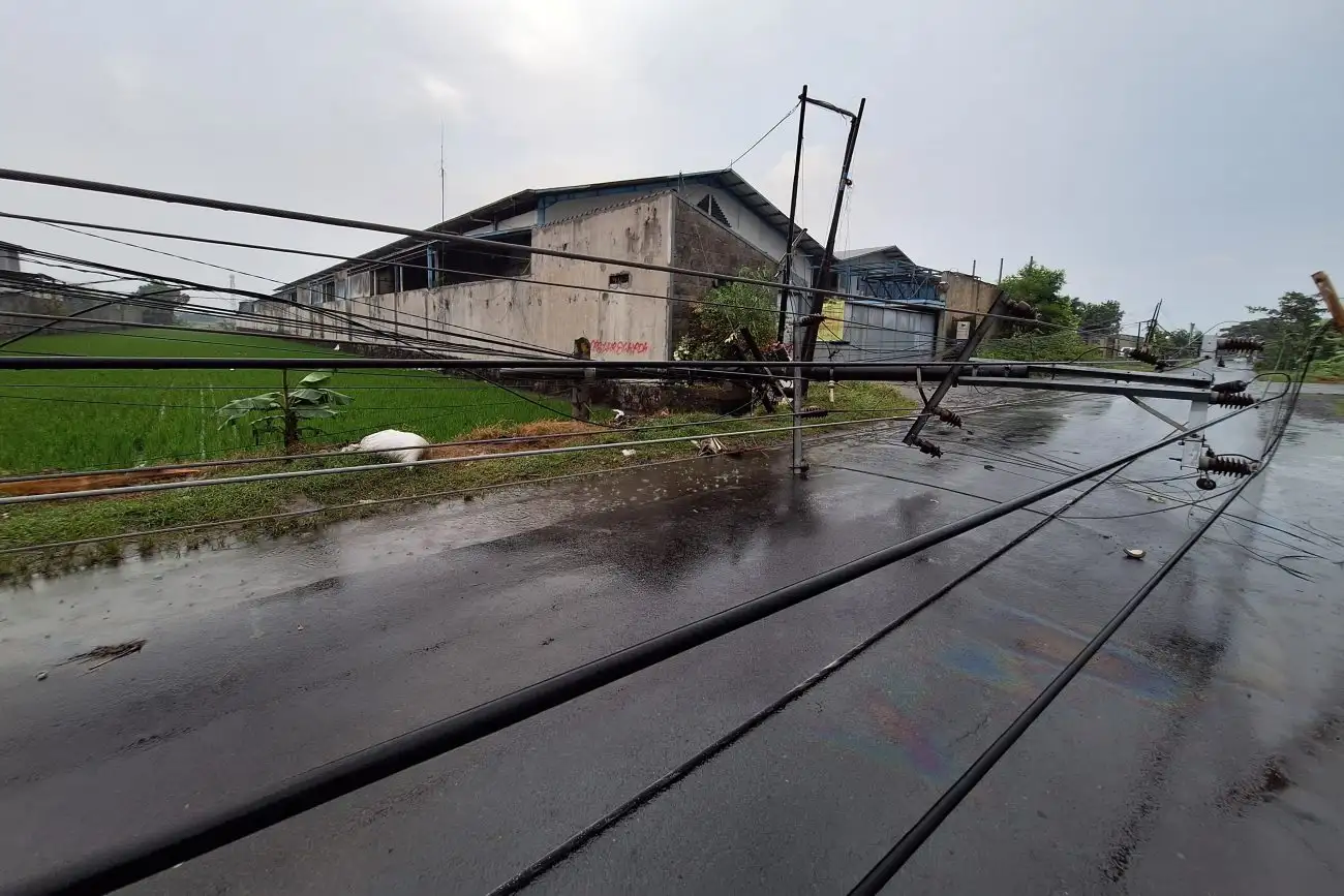 Hujan dan Angin Kencang Terjang Jaten Karanganyar, Pohon dan Tiang Listrik Roboh - Espos.id