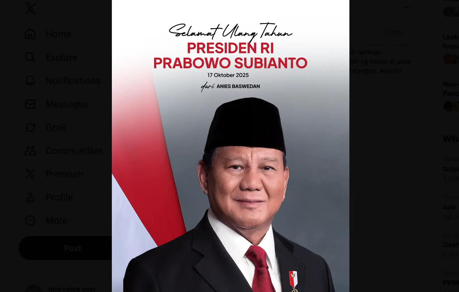 Ulang Tahun ke-74, Prabowo Dibanjiri Ucapan dan Doa dari Dasco hingga ...